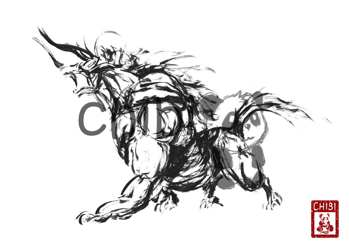 A4 Print Final Fantasy XIV Behemoth Ink Fanart - Etsy