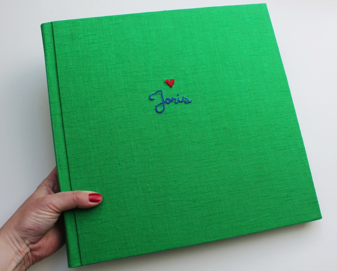Individual Photo Album Green With Heart and Name Hand-embroidered Album ...