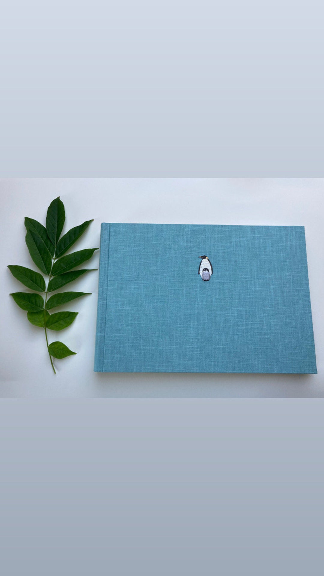 Photo Album Penguin Linen Photobook Handmade Ice Blue Embroidered ...