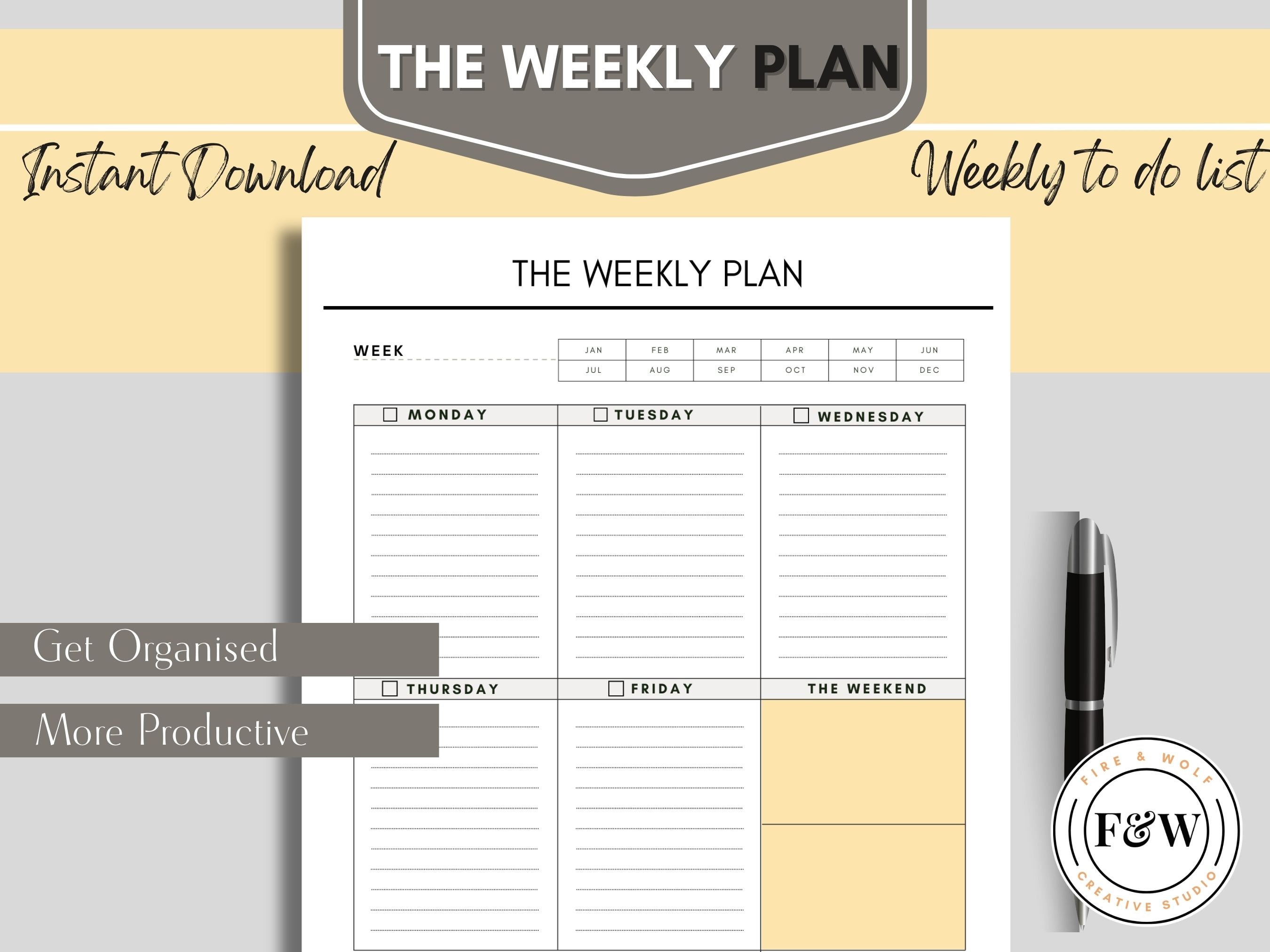 Printable Weekly Planner, Printable PDF Download, Time Management, Work ...