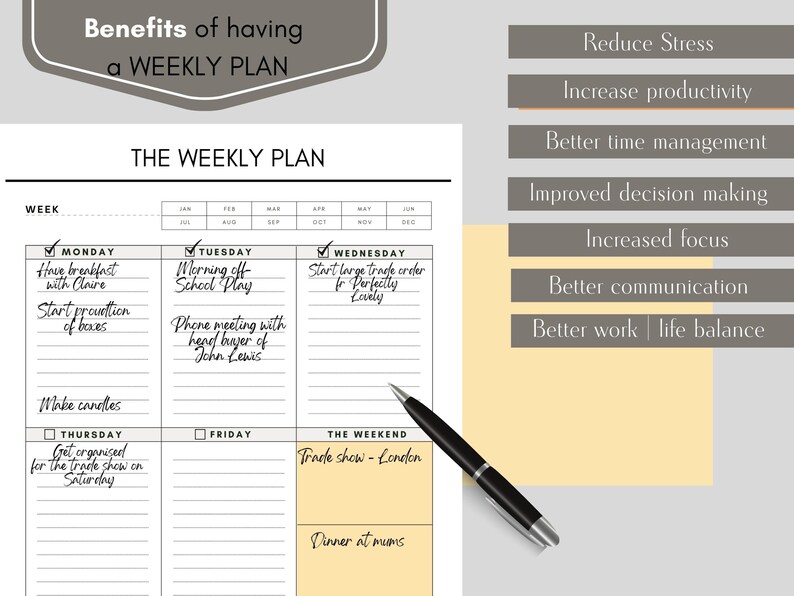 Printable Weekly Planner, Printable PDF Download, Time Management, Work ...