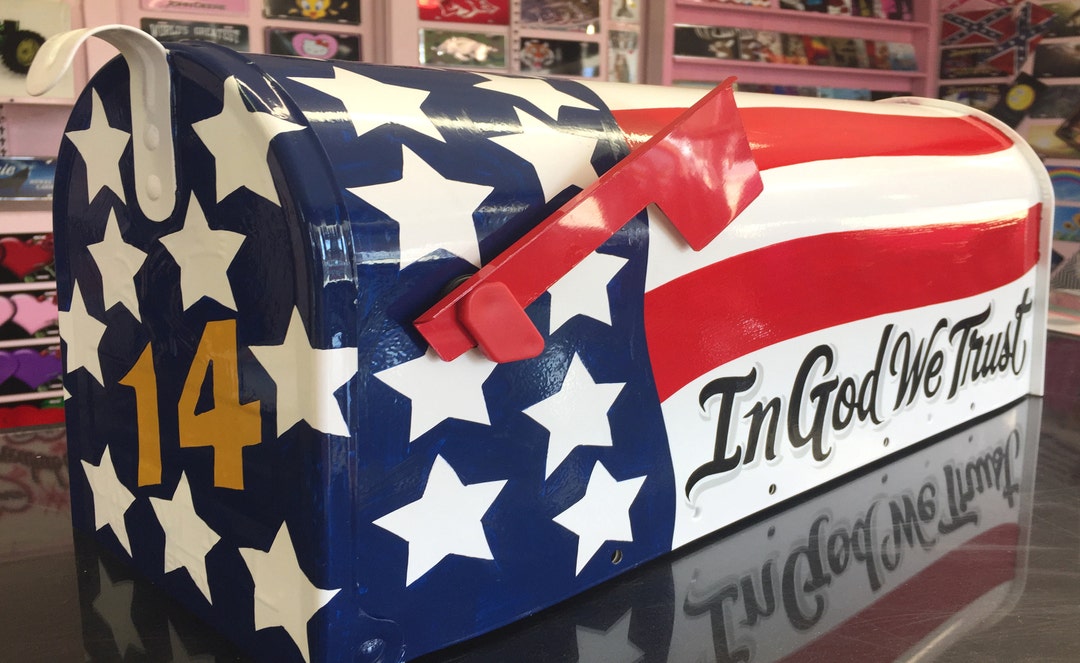 In God We Trust Rural MAILBOX custom Painted American Flag Design ...