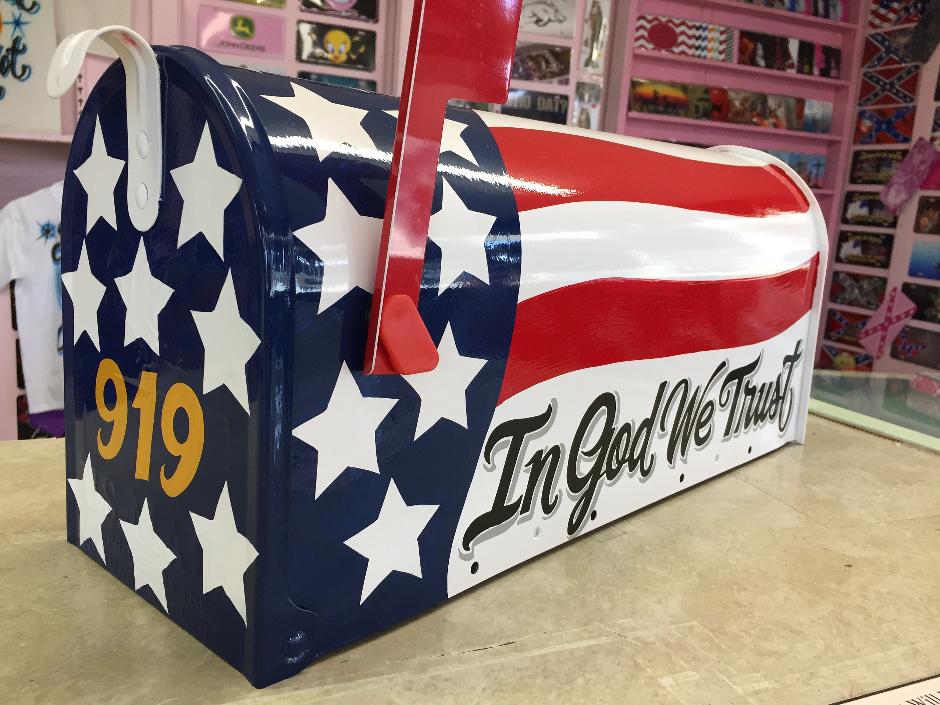 MAILBOX *in God We Trust* American FLAG Rural-style *custom Painted ...