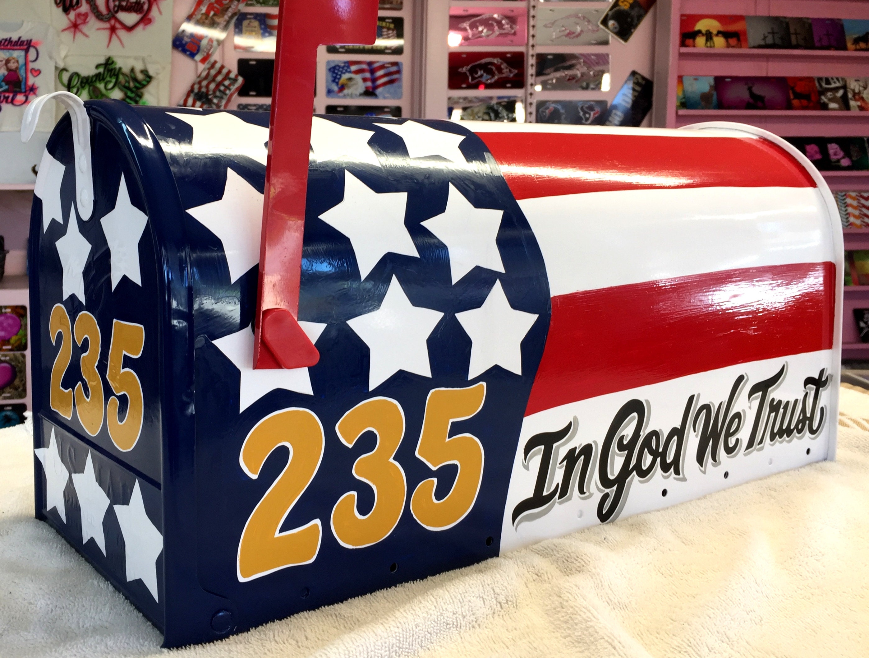 MAILBOX *in God We Trust* American FLAG Rural-style *custom Painted ...