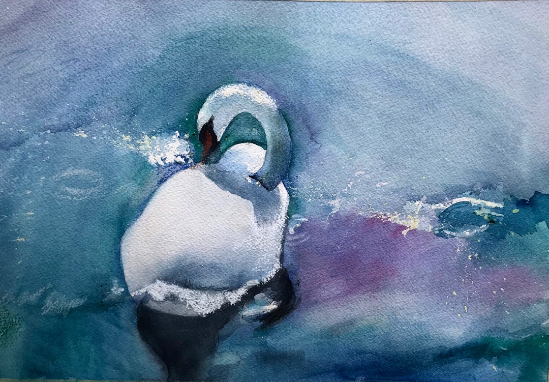 Original Watercolor Painting of a Swan on a Lake - Etsy