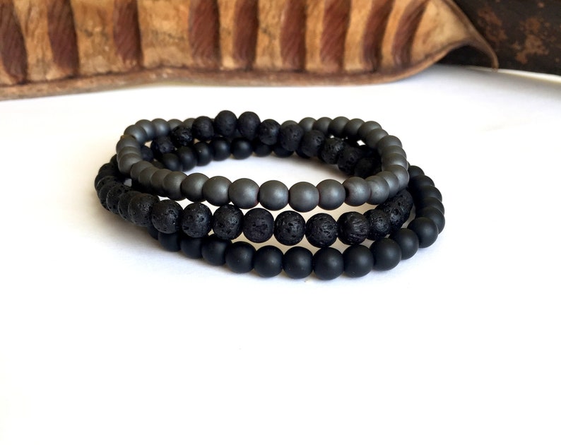 Mens Bracelet Set Lava Stone Bracelet Set Onyx Bracelet - Etsy