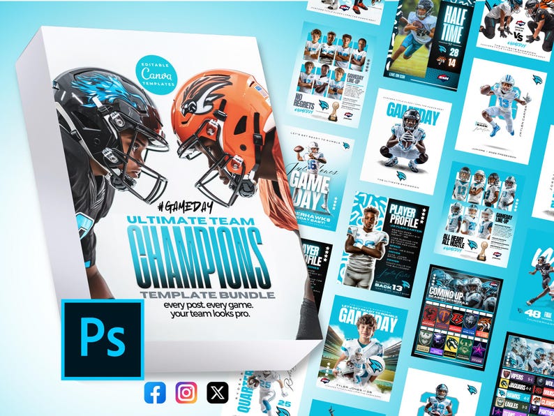 Photoshop Sports Social Media Templates PSD Football Gameday Score ...
