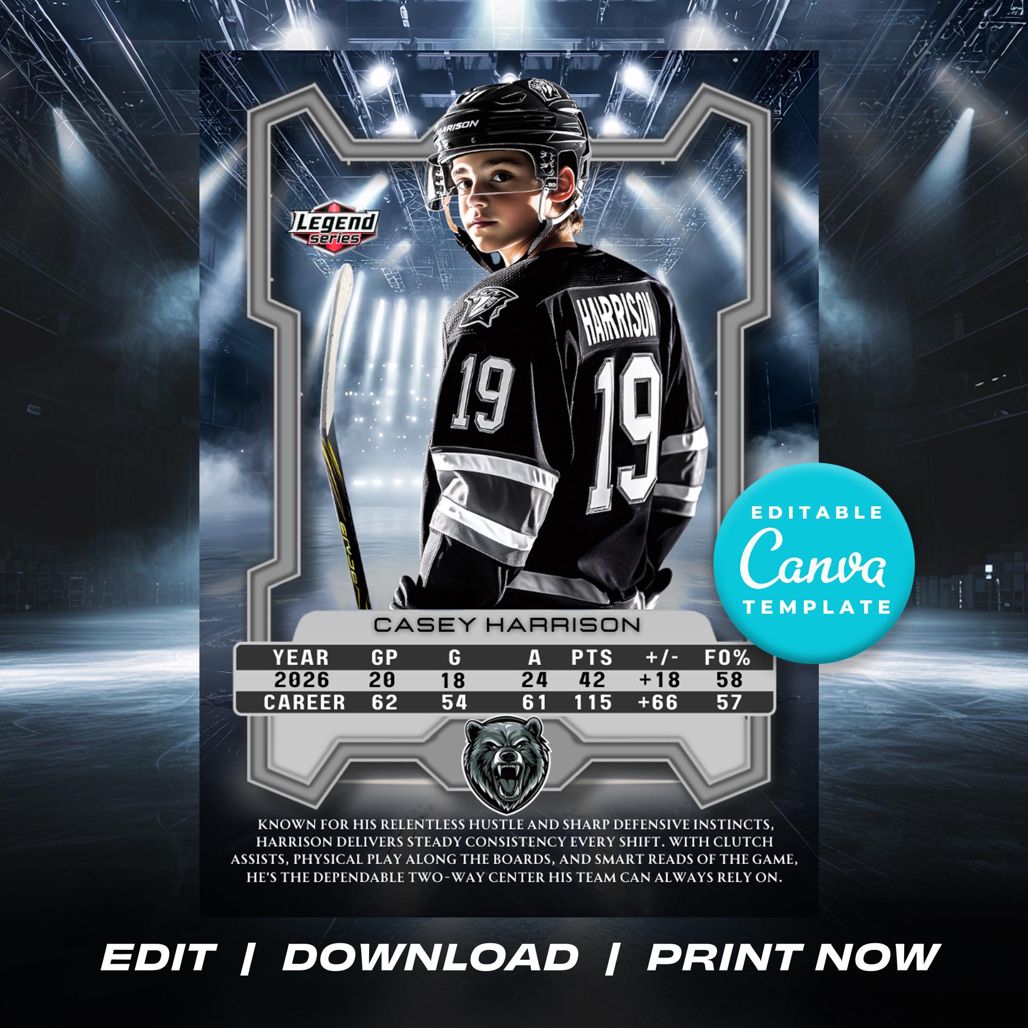 Hockey Trading Card Template Canva Editable Custom Sports Card Design ...