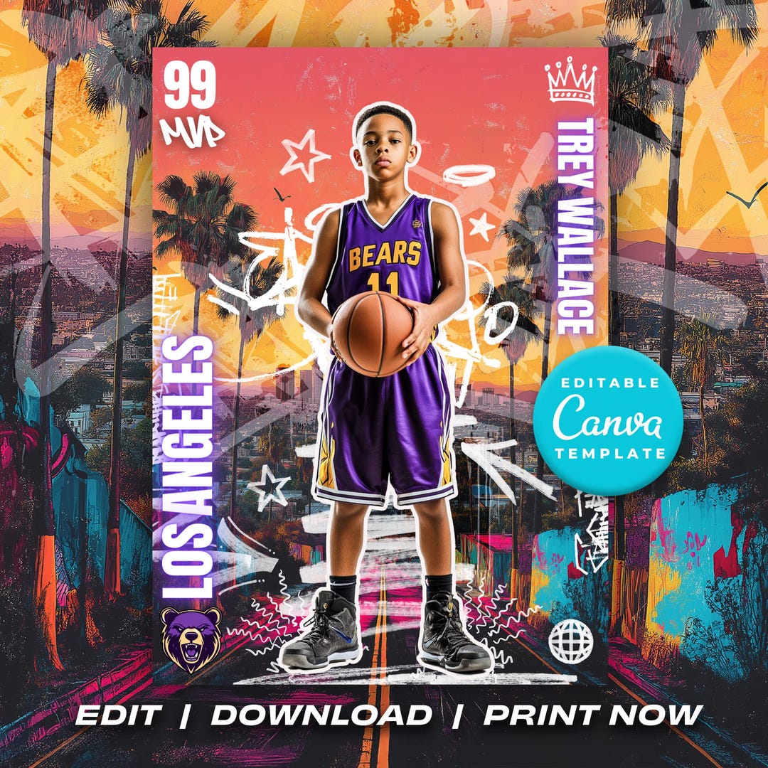 Kids Basketball Trading Card Template Customizable Sport Card Design ...
