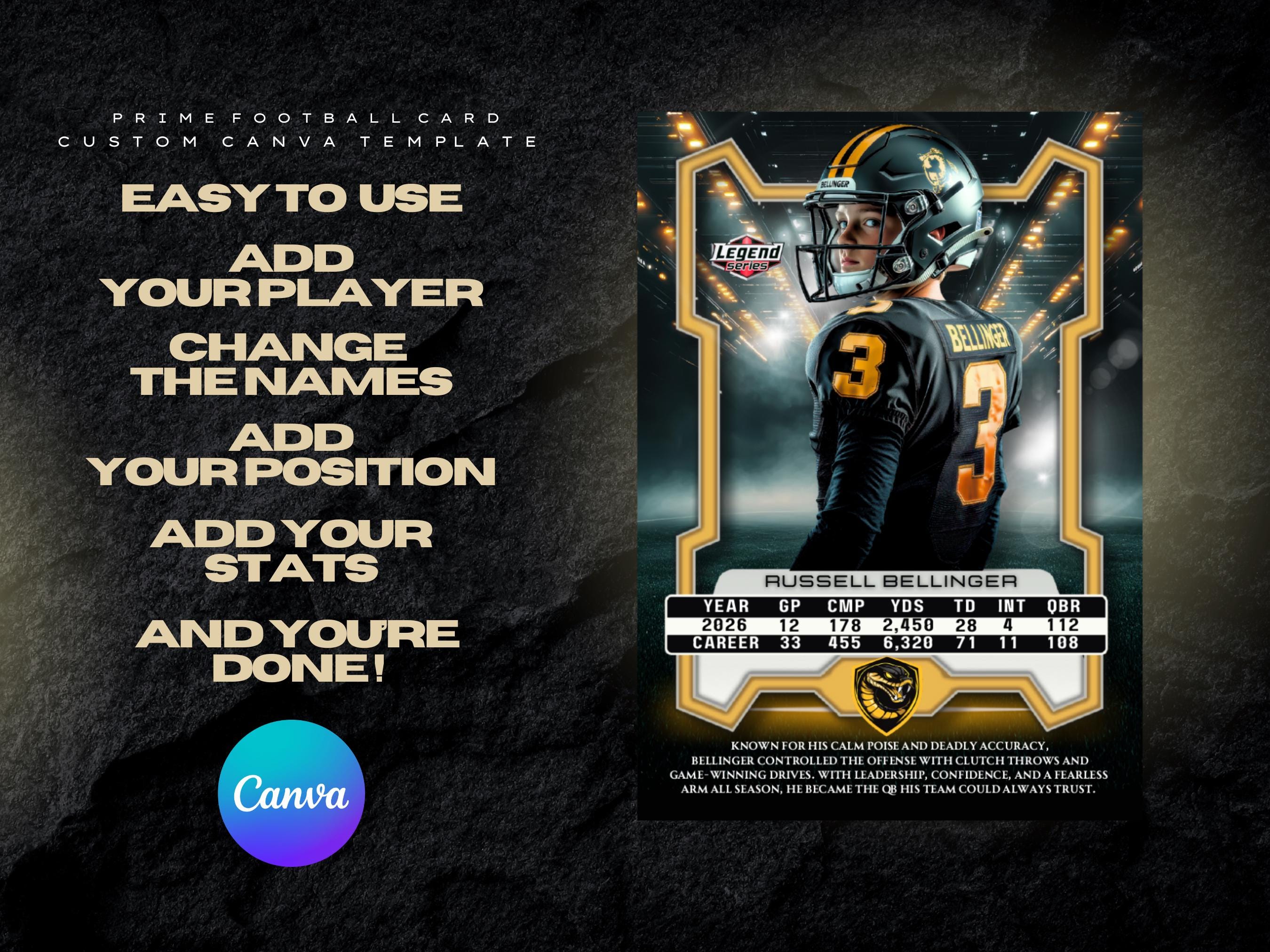 Football Player Card Canva Template Custom Youth Sports Trading Design ...