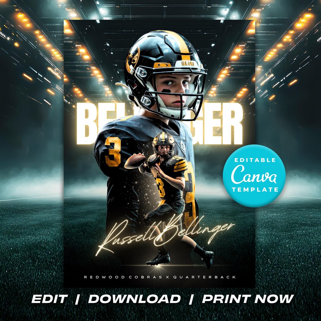 Football Player Card Canva Template Custom Youth Sports Trading Design ...