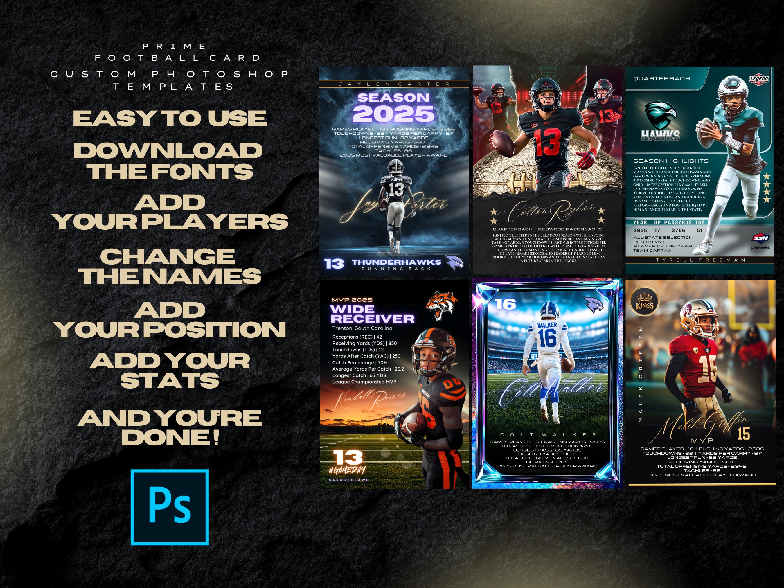 Custom Football Trading Card Photoshop Template Bundle Editable PSD ...