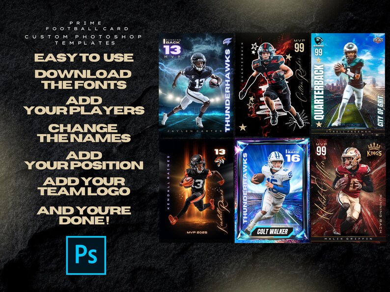 Custom Football Trading Card Photoshop Template Bundle Editable PSD ...