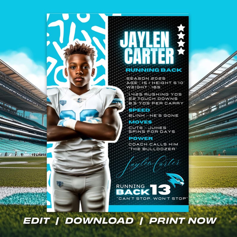 Football Trading Card Template DIY Sport Cards Printable Customizable ...
