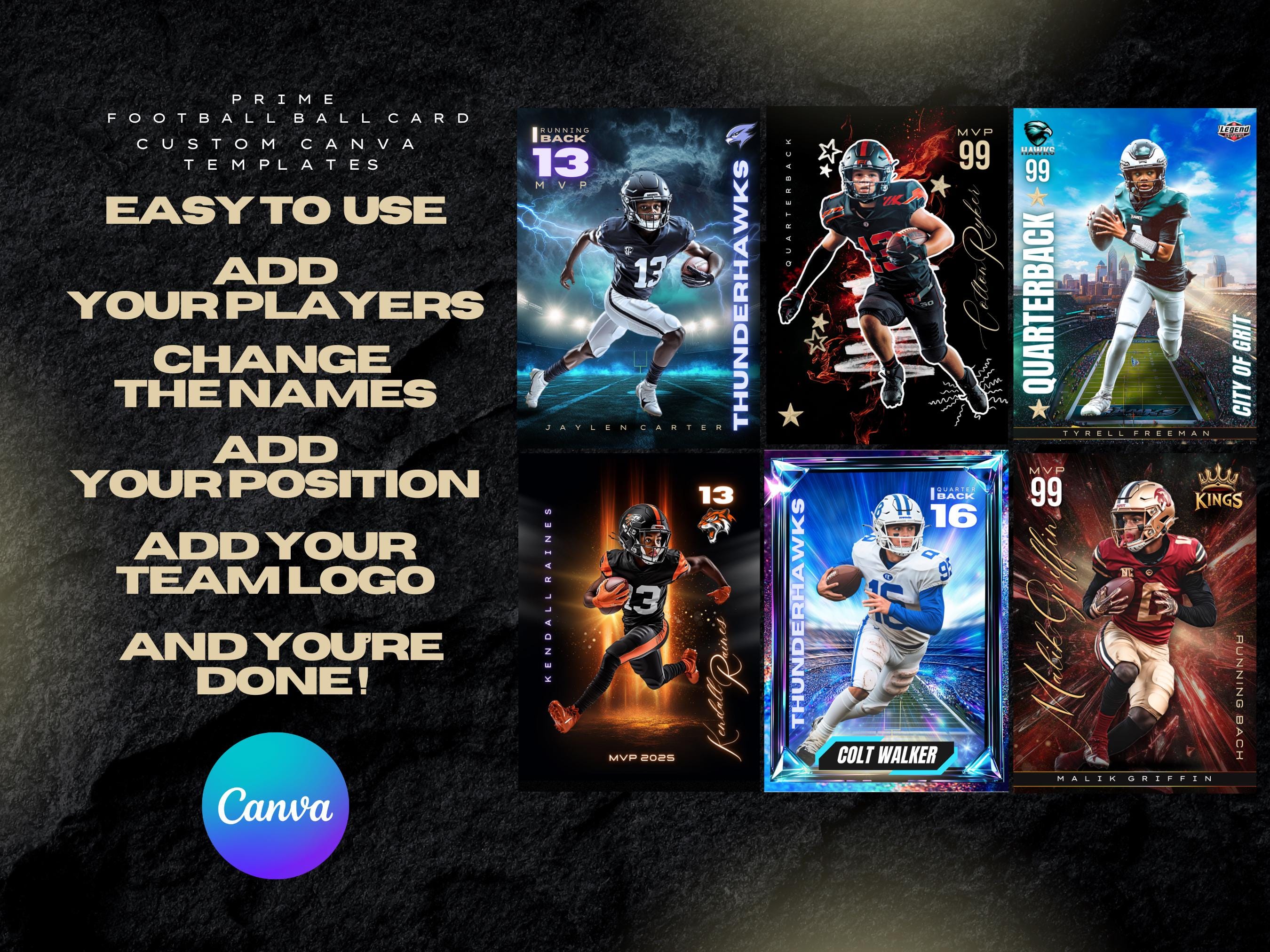 Custom Football Cards Canva Template Bundle Editable Kids Sport Cards ...