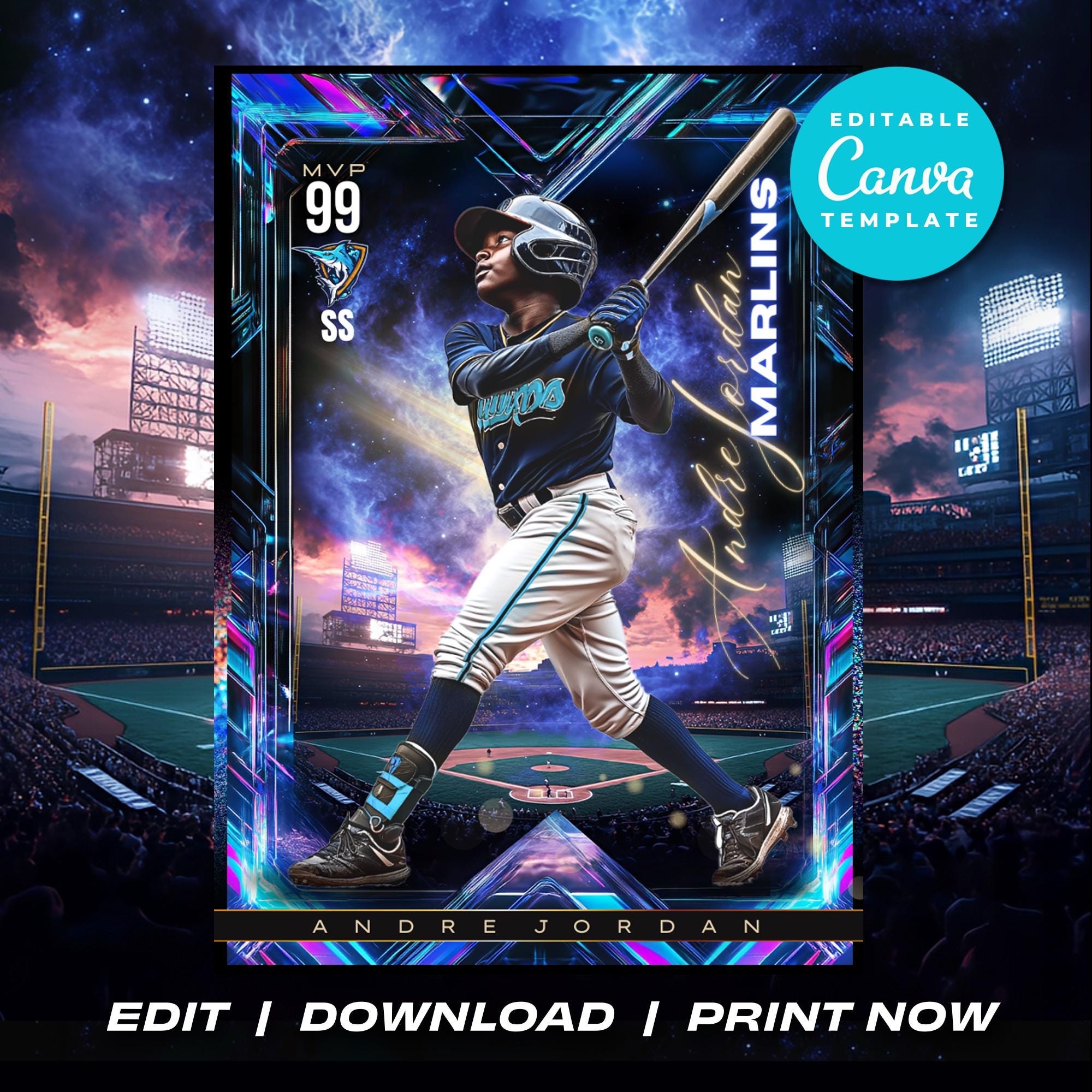 Editable Baseball Card Template Canva Custom Sports Memorabilia Youth ...