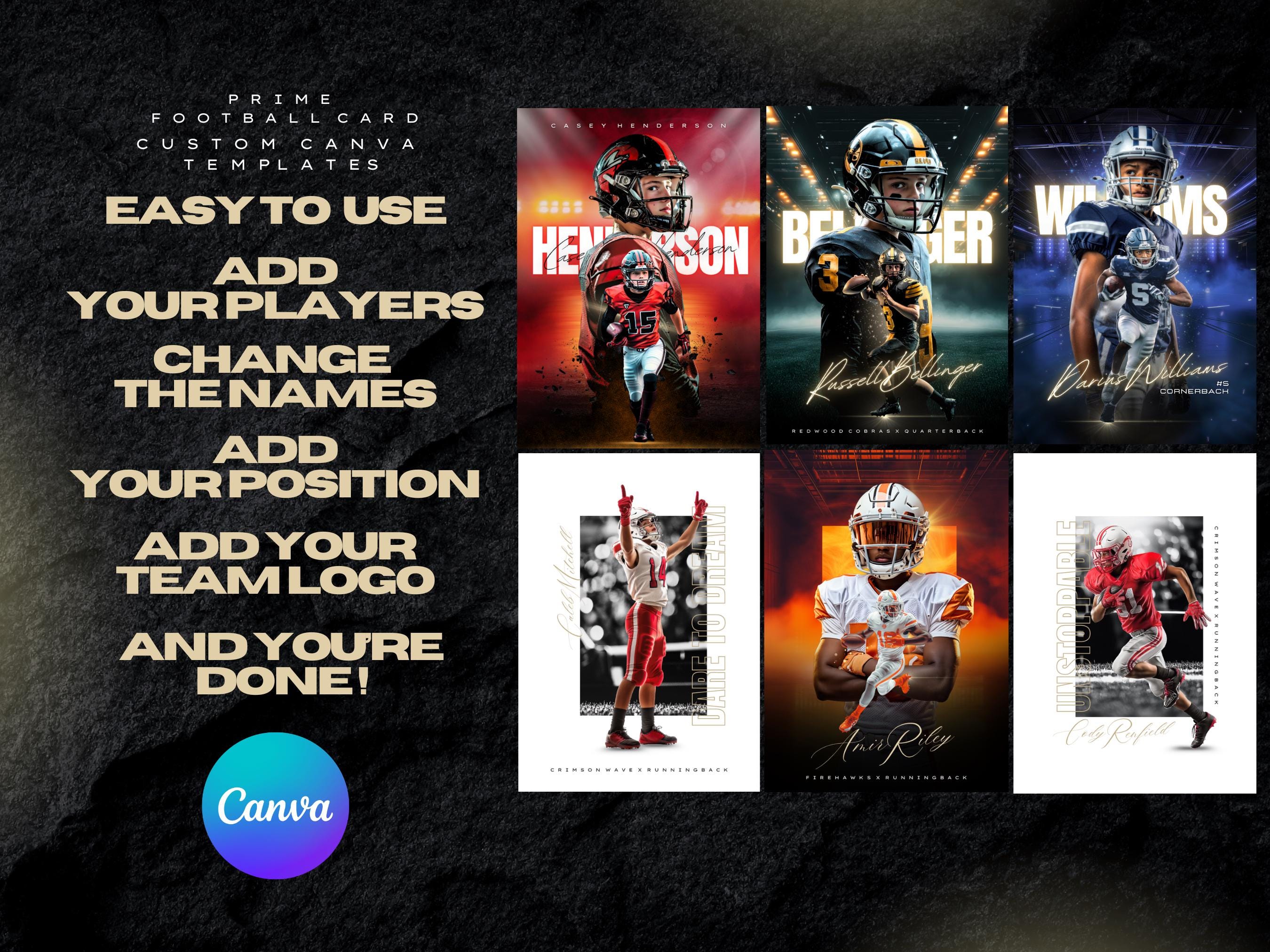 Custom Football Cards Canva Template Bundle 6 X Editable Kids Sport ...