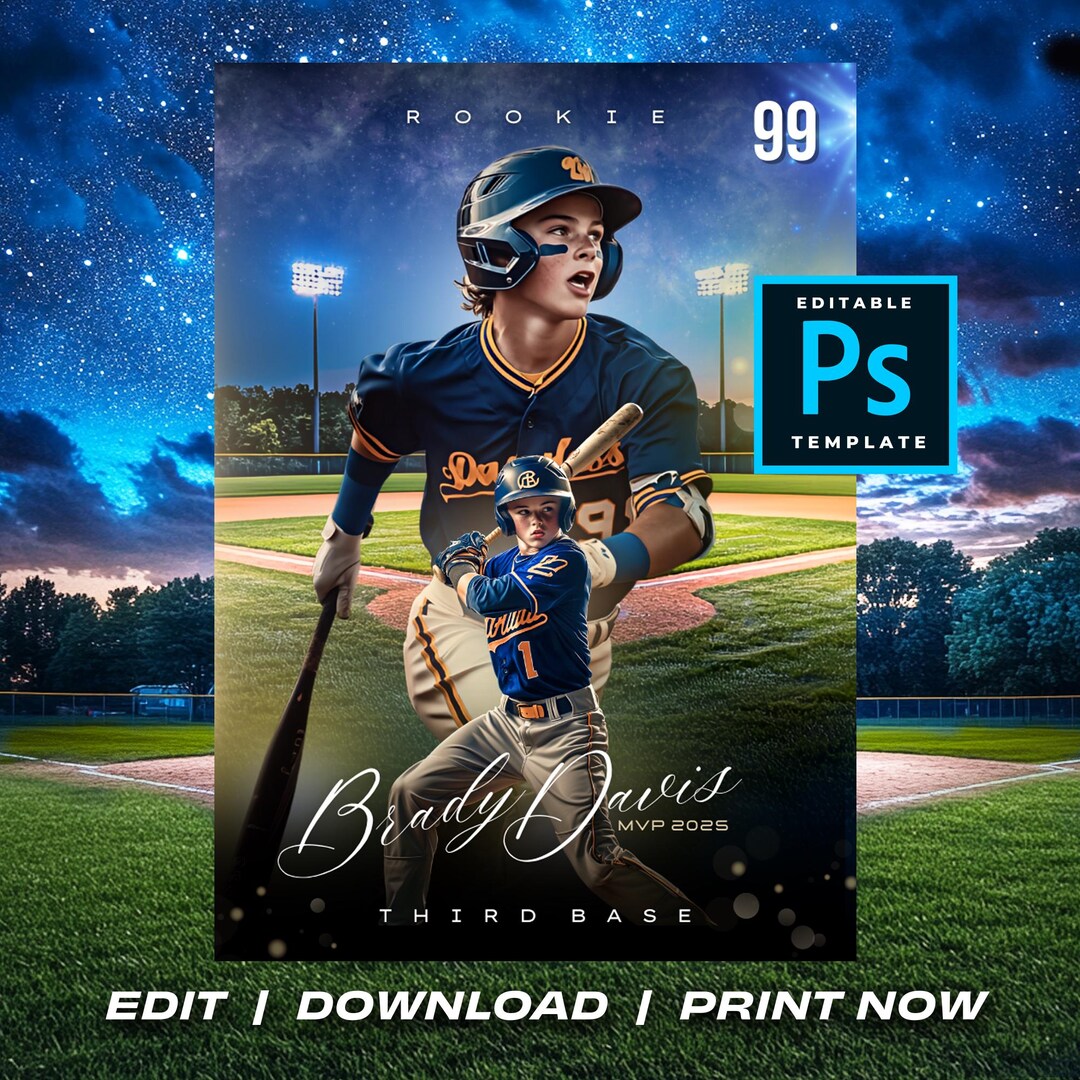 Baseball Rookie of the Year Custom Trading Card Photoshop Template ...