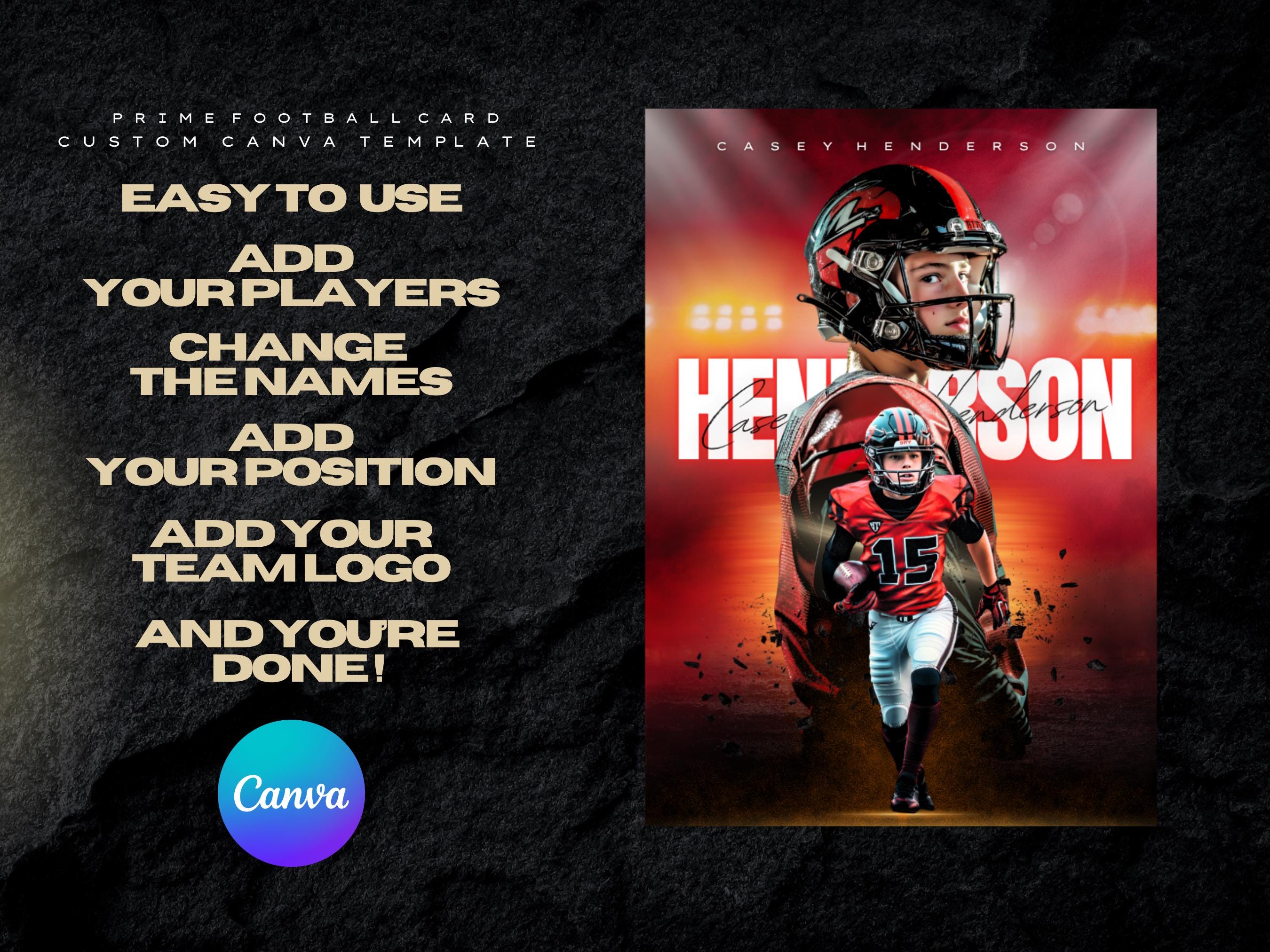 Custom Football Trading Card Template Youth Sports Design DIY Printable ...