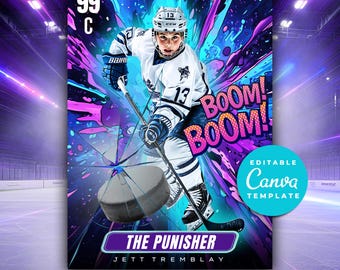 Hockey Trading Card Template Editable Hockey Player Card Canva Template ...