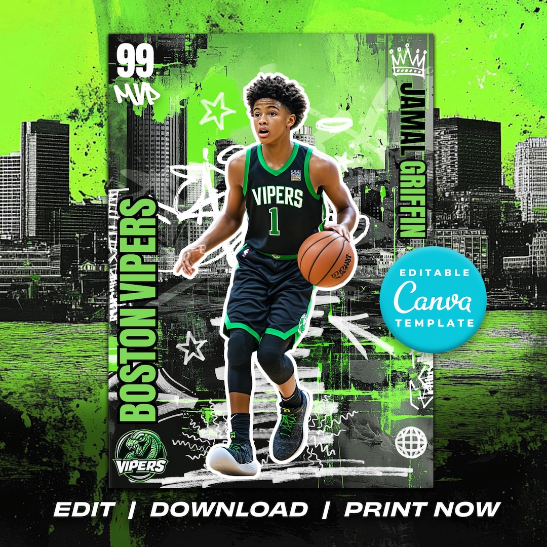 Trading Card Template Basketball Editable Player Cards Custom Sports ...