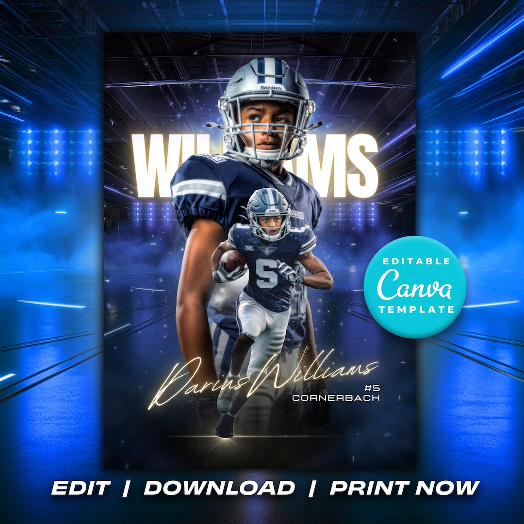 Football Player Card Template Youth Sports Editable Custom Trading Card ...