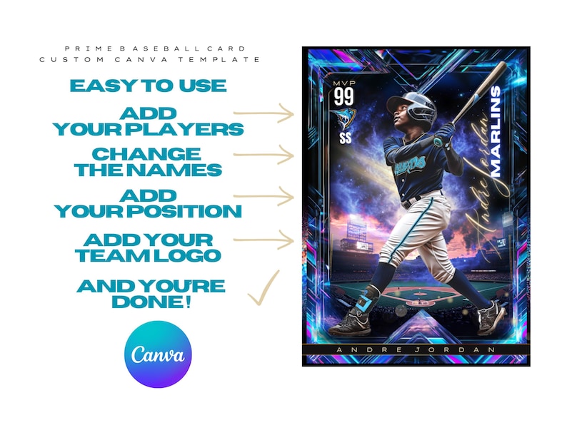 Editable Baseball Card Template Canva Custom Sports Memorabilia Youth ...