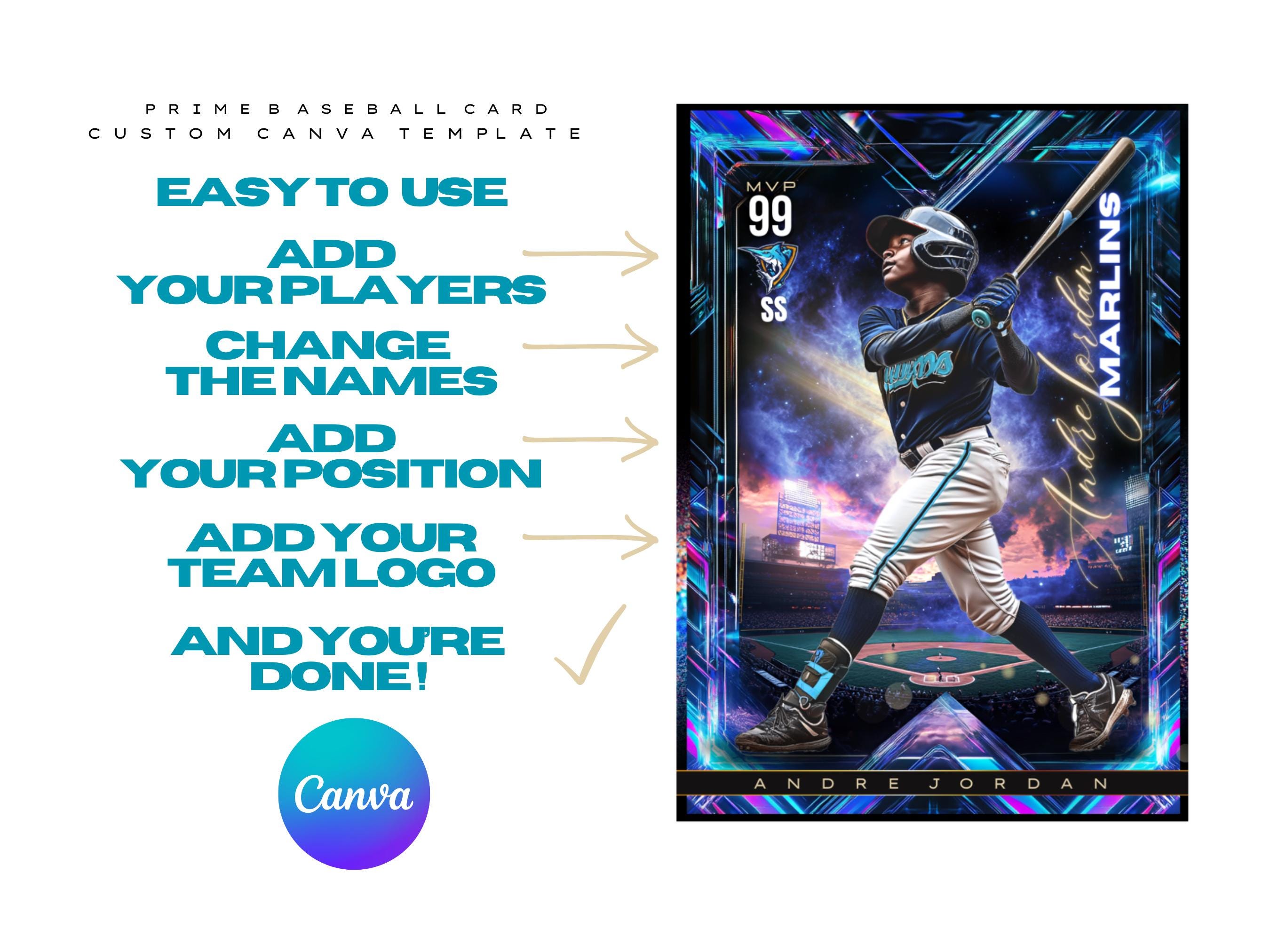 Editable Baseball Card Template Canva Custom Sports Memorabilia Youth ...