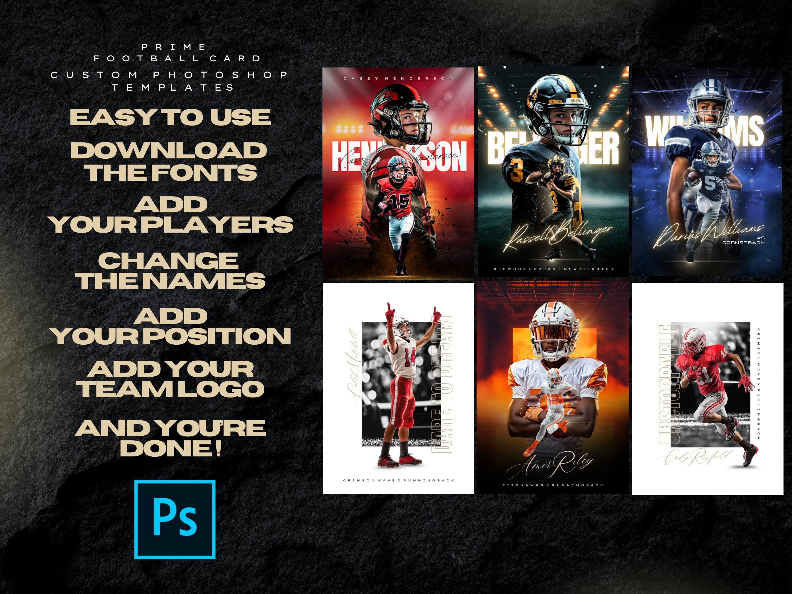 Football Trading Card Photoshop PSD Bundle 6 X Editable Sports Card ...