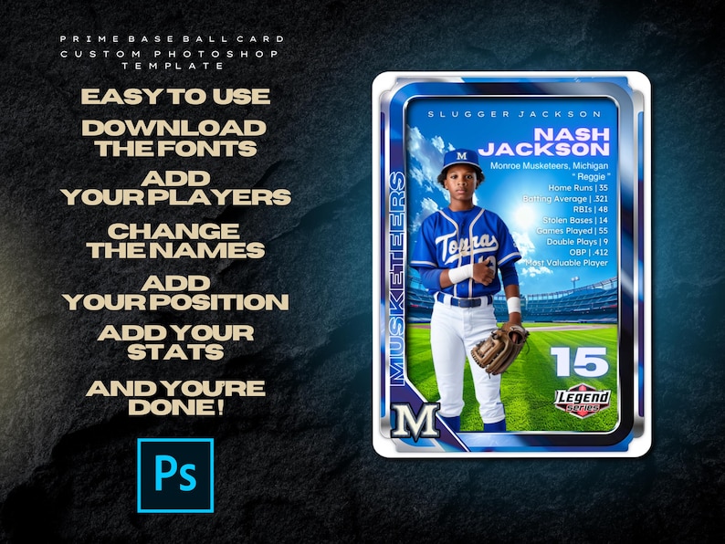 Baseball Card Photoshop Template Editable Sports Trading Card Custom ...