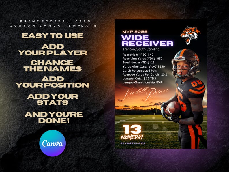 Football Trading Card Template DIY Sport Cards Printable Customizable ...