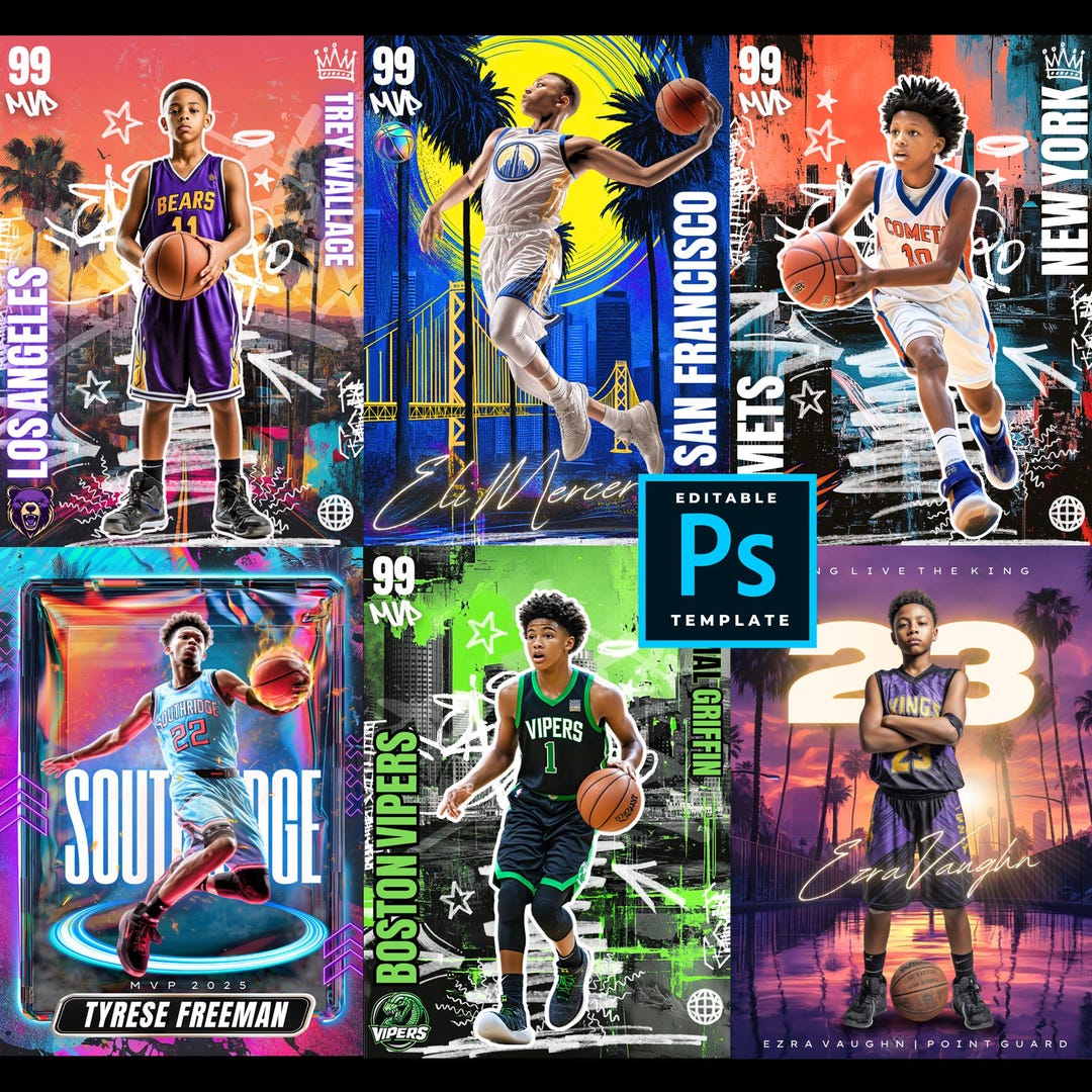 Basketball Trading Card Templates PSD Bundle 6 X Editable Photoshop ...