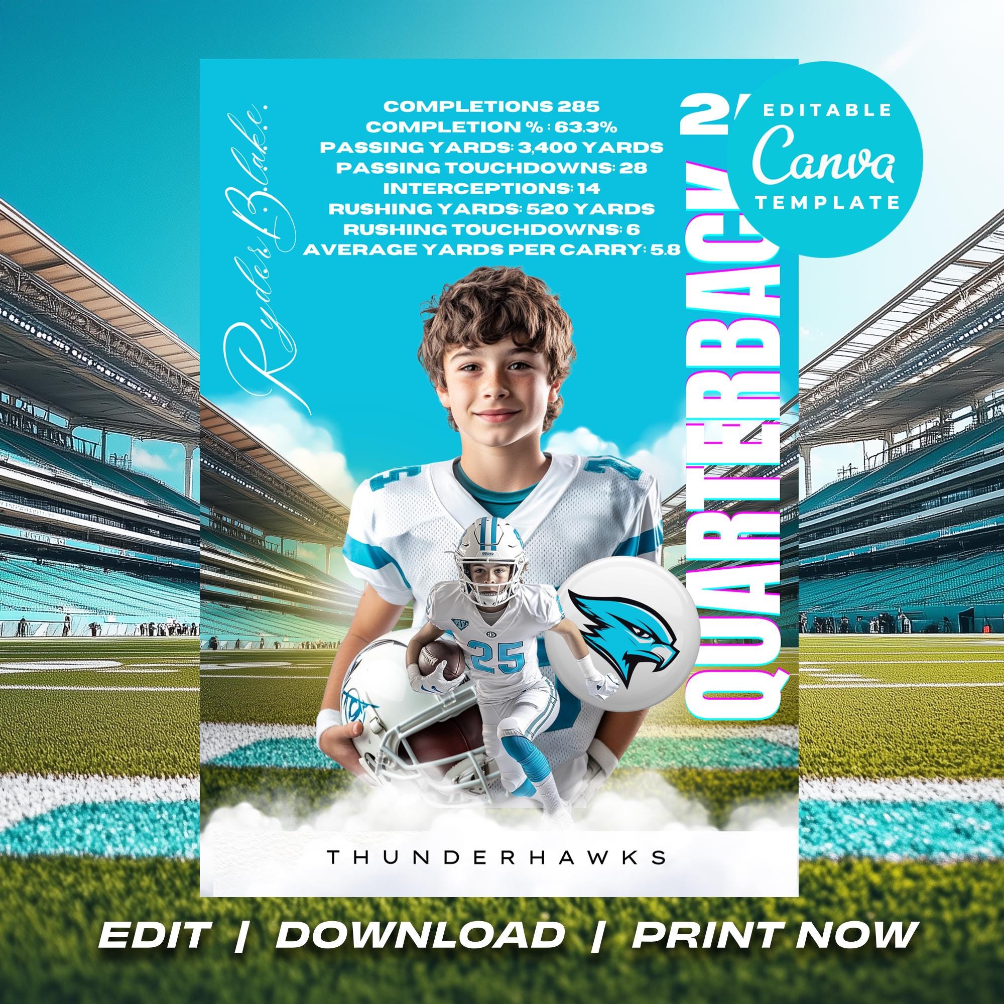 Football Team Photo Cards Custom Canva Template for Players & Coaches ...
