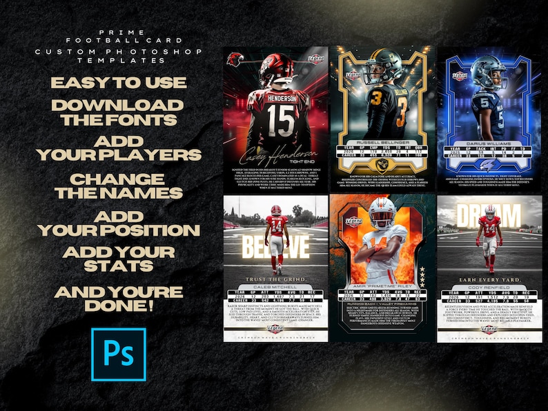 Football Trading Card Photoshop PSD Bundle 6 X Editable Sports Card ...