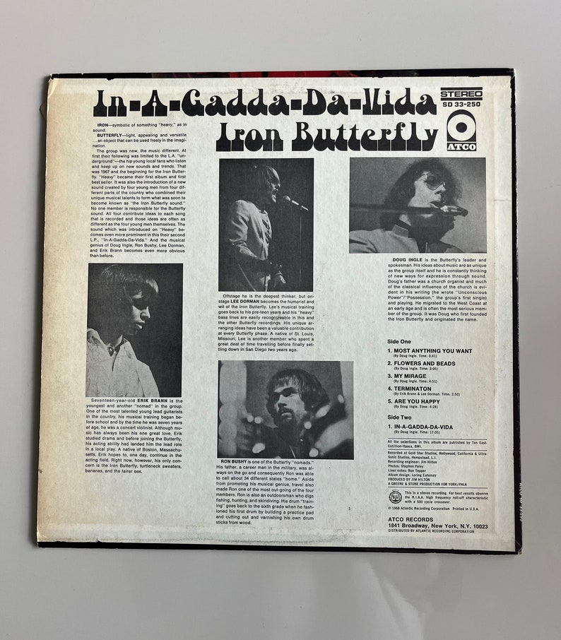 Iron Butterfly in A Gadda Da Vida Vinyl Album - Etsy