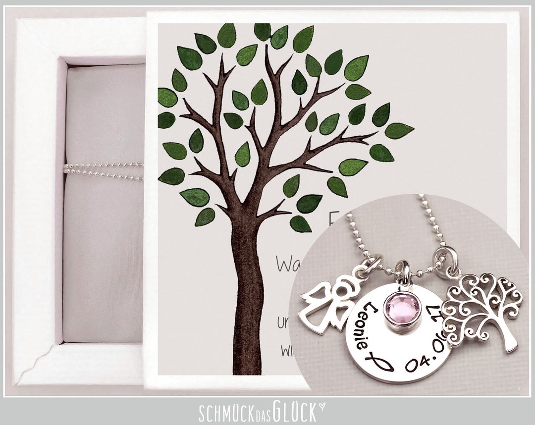 Baptismal Jewelry Tree of Life Guardian Angel 925 Silver With Engraving ...