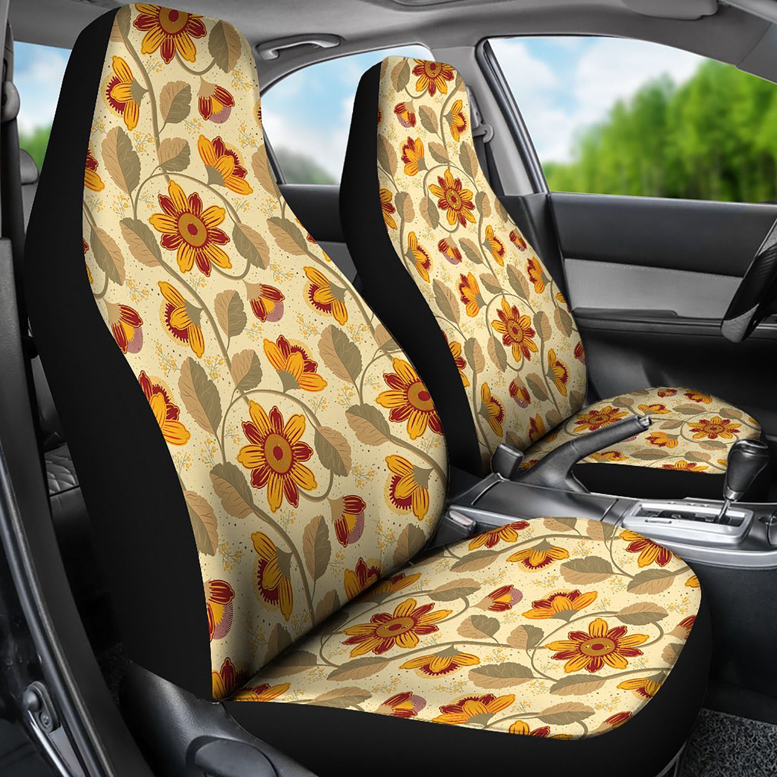 Vintage Flower Pattern Car Seat Covers Set on Cream Background - Etsy