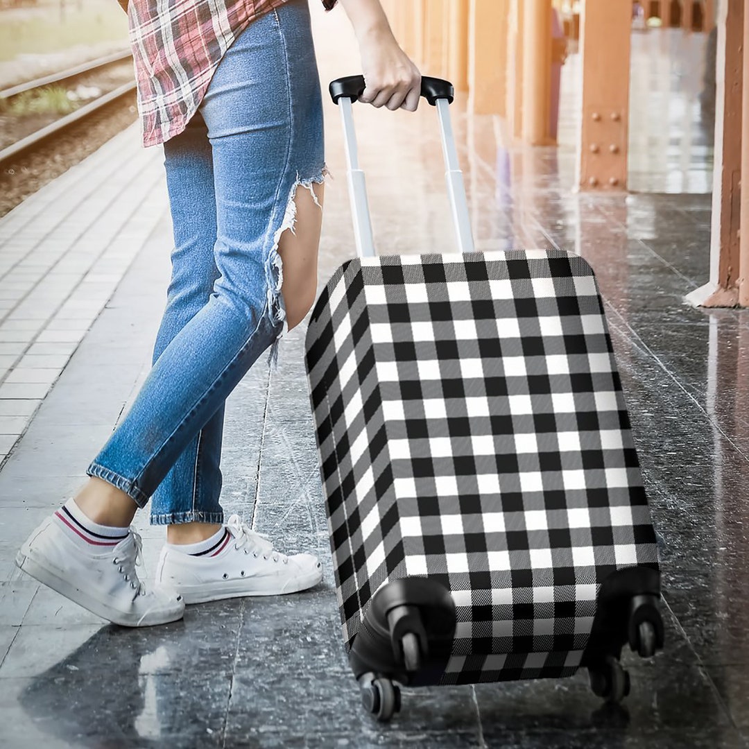Buffalo Plaid Luggage Cover Suitcase Protector Black and White Stretch ...