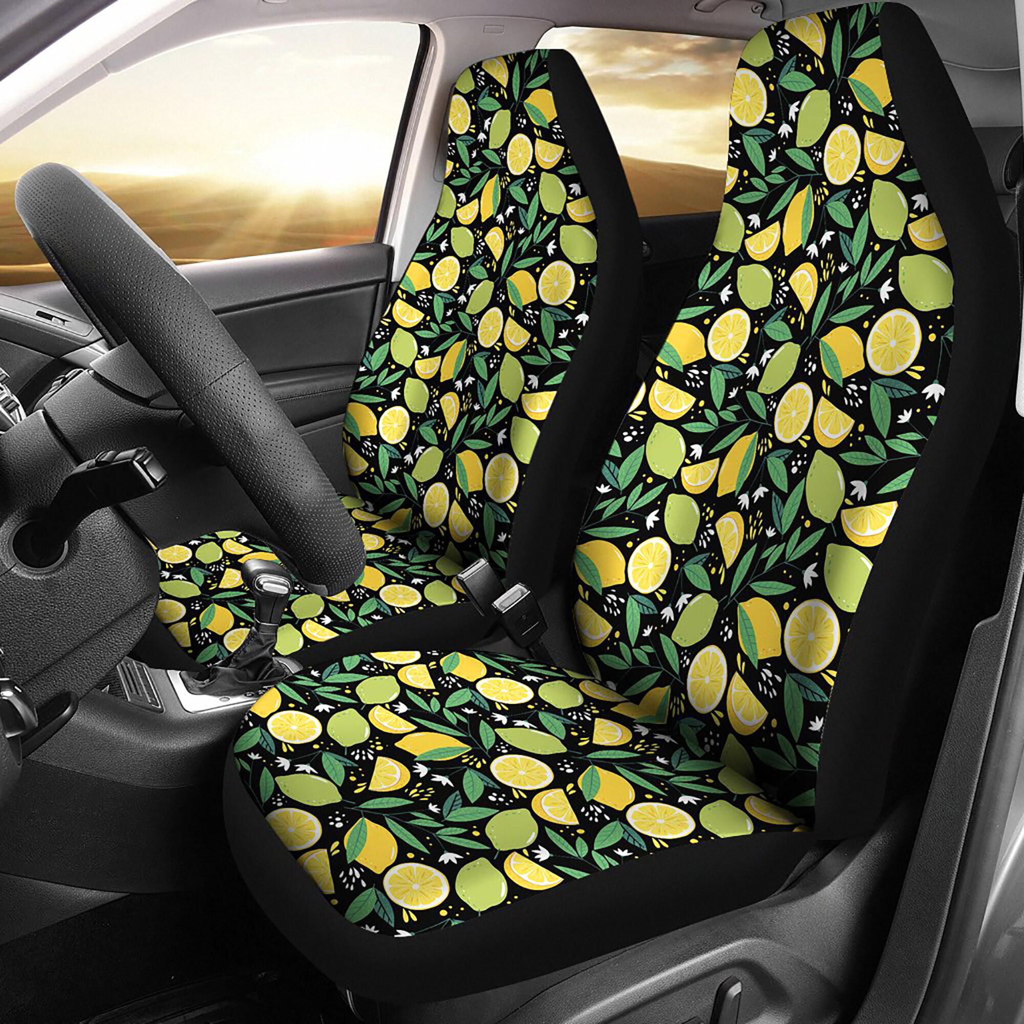 Black With Lemon Lime Citrus Fruit Pattern Car Seat Covers Set | Etsy