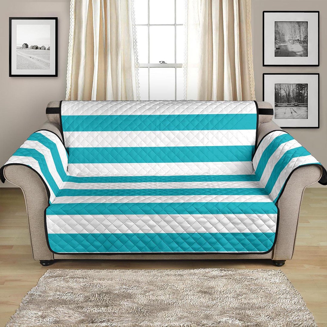 Striped Slipcover Turquoise White Beach House Ocean Sea Theme Loveseat ...