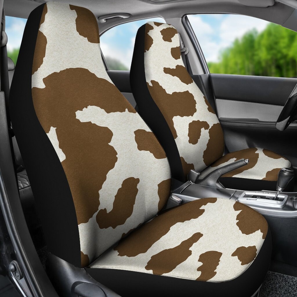 Cow Hide Car Seat Covers Set Light Brown and White Print - Etsy