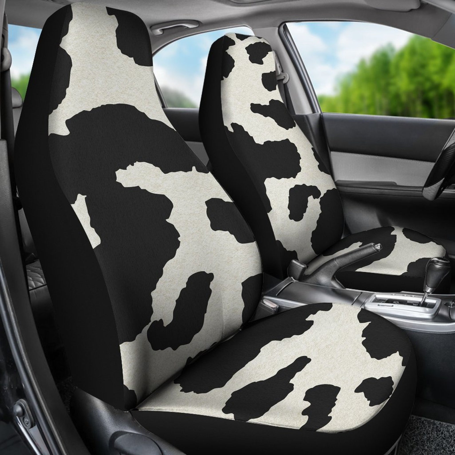 Cow Hide Car Seat Covers Set Black and White Print Rustic - Etsy