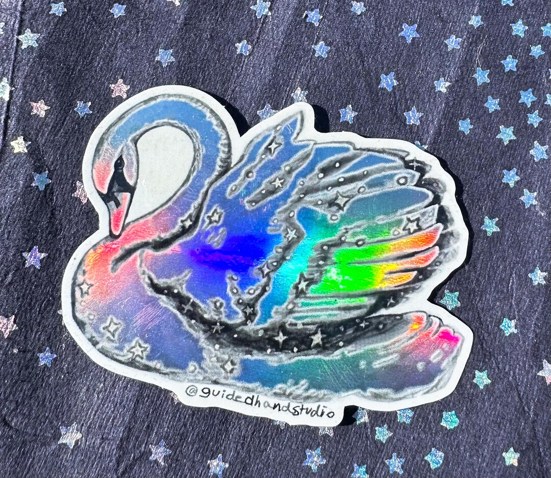 Holographic Swan Sticker (white) - Etsy