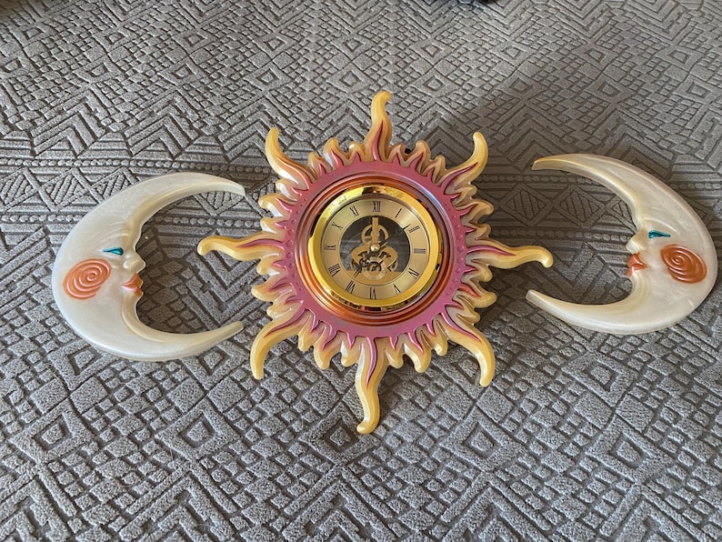 Sun Clock With 2 Surrounding Moons - Etsy UK