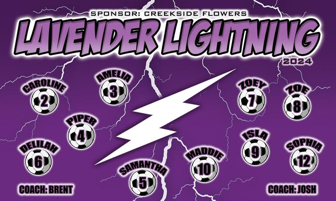 Lavender Lightning - Soccer Team Banner - Any Team Name - Choose Size ...