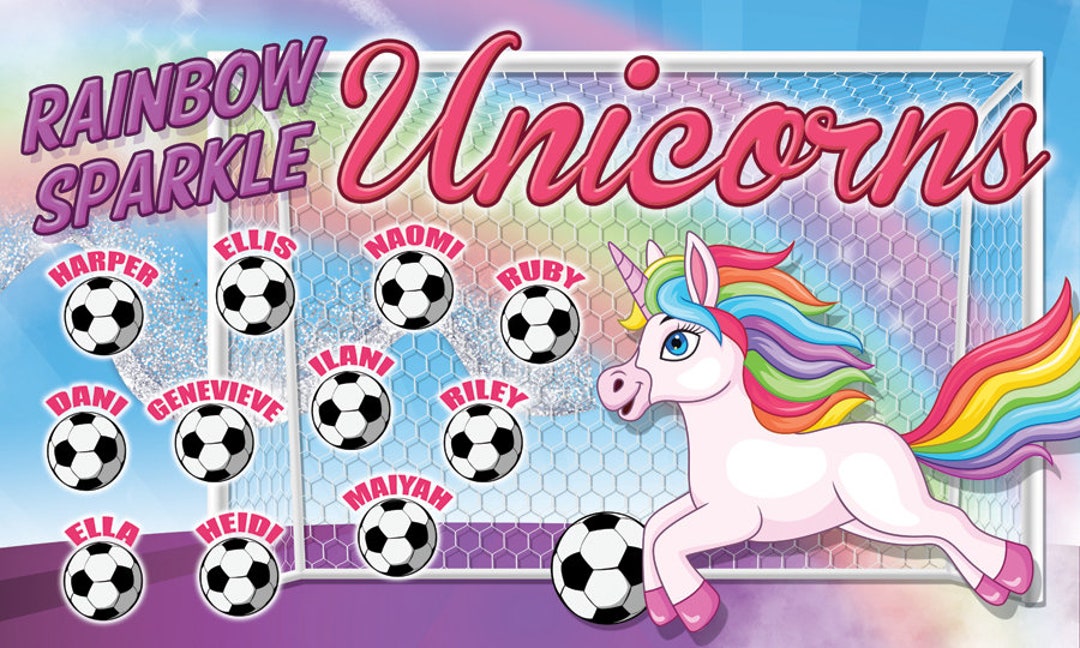Rainbow Sparkle Unicorns Soccer Team Banner 3ft X5ft Your Team Name and ...