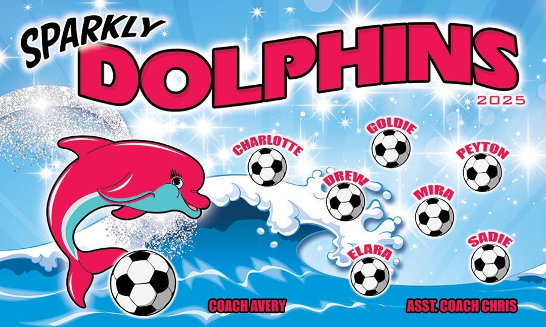 Sparkly Dolphins - Soccer Team Banner - Any Team Name - Choose Size ...