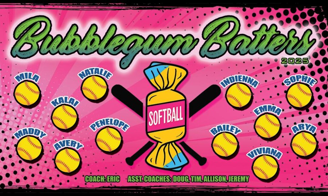 Bubblegum Batters - Baseball or Softball Team Banner - (3ft X5ft) Your ...