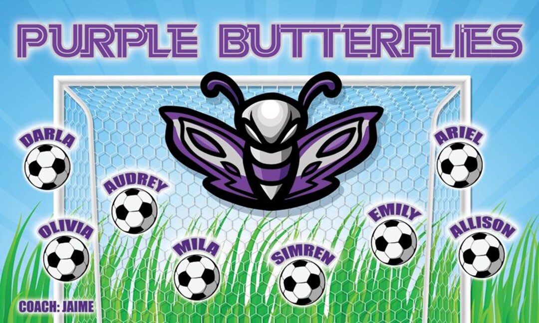 Purple Butterflies - Soccer Team Banner - Any Team Name - Choose Size ...