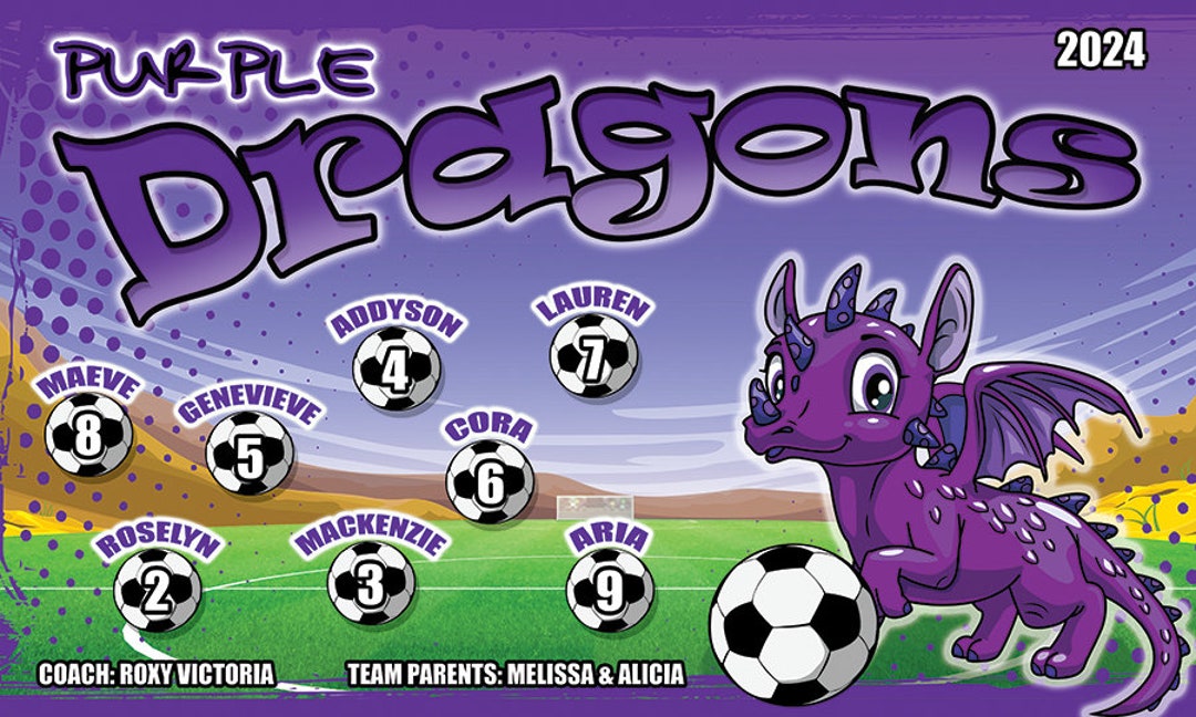 Purple Dragons - Soccer Team Banner - Any Team Name - Choose Size ...